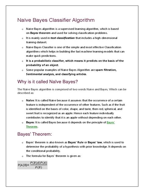 naïve bayes classifier algorithm pdf statistical classification