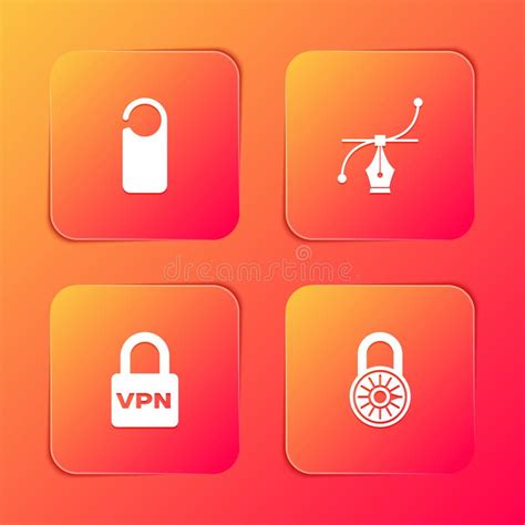 Set Please Do Not Disturb Bezier Curve Lock Vpn And Safe Combination Lock Wheel Icon Vector