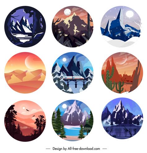 Landscape Background Templates Circle Isolation Classic Design Vectors