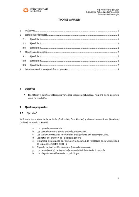 P Tipos De Variables Mg Andr S Burga Le N Estad Stica Aplicada A La Psicolog A Facultad