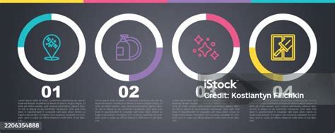 세트 라인 홈 클리닝 서비스 식기 세척액 병 창문용 고무 클리너 비즈니스 인포그래픽 템플릿입니다 벡터 가사 집안일에 대한 스톡 벡터 아트 및 기타 이미지 Istock