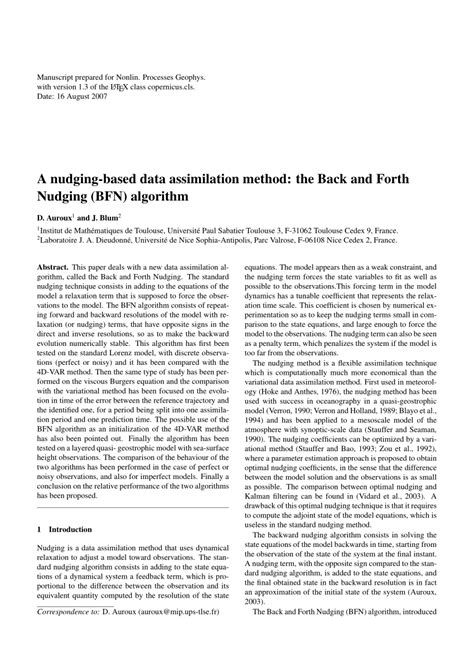 Pdf A Nudging Based Data Assimilation Method The Back And Forth