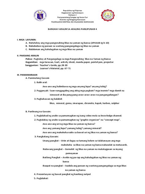 Lesson Plan In Araling Panlipunan 4 Likas Na Yaman Pdf