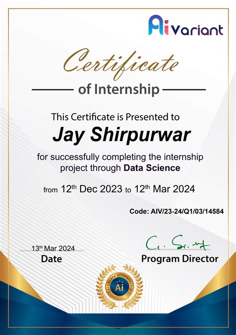 Datascienceinternship Ai Machinelearning Professionalachievement Jay Shirpurwar