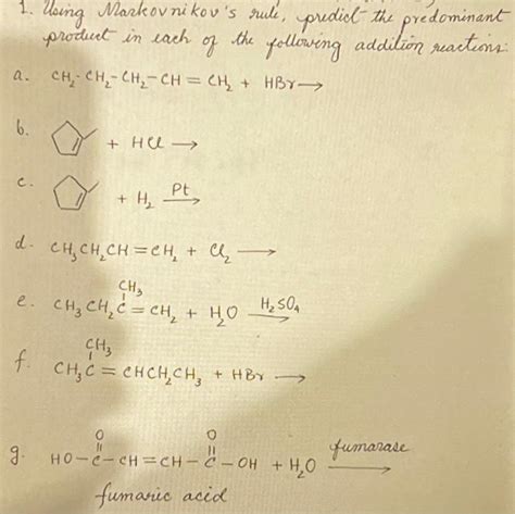 Solved 1 Using Markovnikov S Rule Predict The Predo
