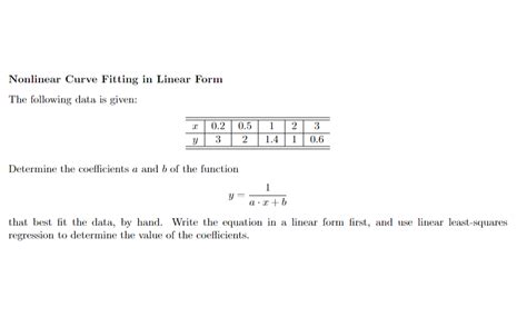 Solved Nonlinear Curve Fitting In Linear Formthe Following