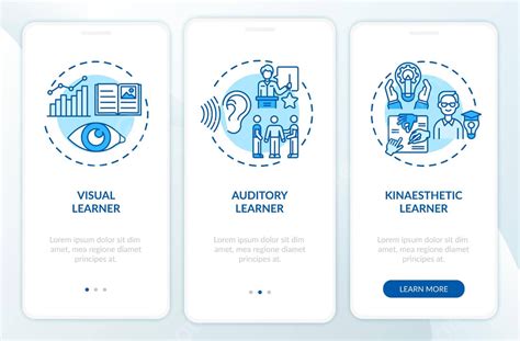 Bluethemed Onboarding Mobile App Page Screen Showcasing Learning Styles And Concepts Vector