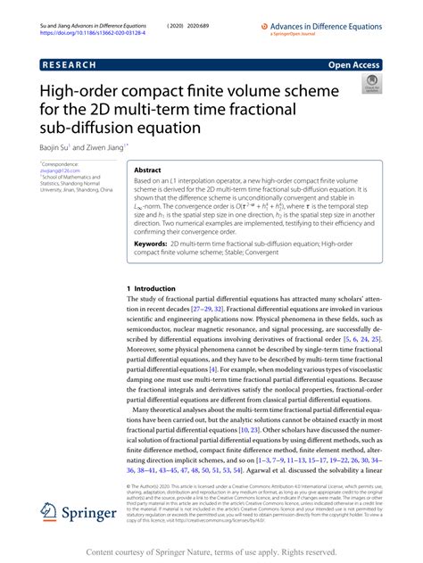 Pdf High Order Compact Finite Volume Scheme For The 2d Multi Term Time Fractional Sub