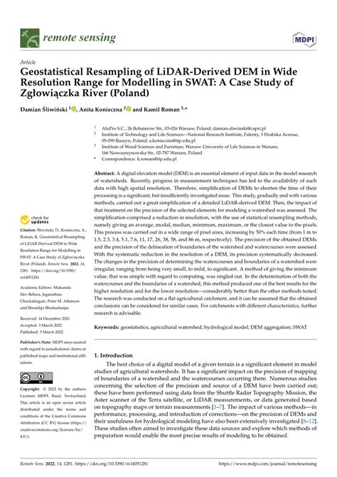 Pdf Geostatistical Resampling Of Lidar Derived Dem In Wide Resolution Range For Modelling In