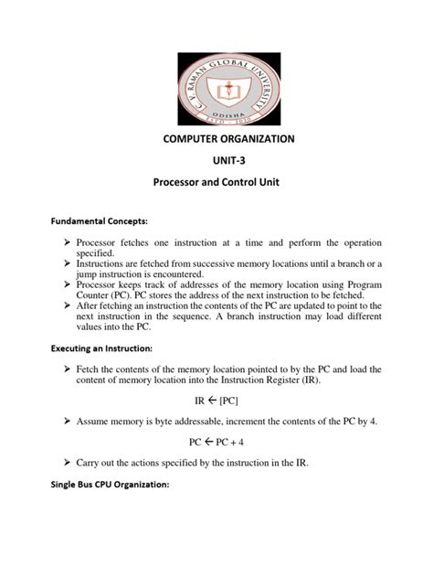 Computer Organization Unit 3 Processor And Control Unit Fundamental Concepts Pdf Central