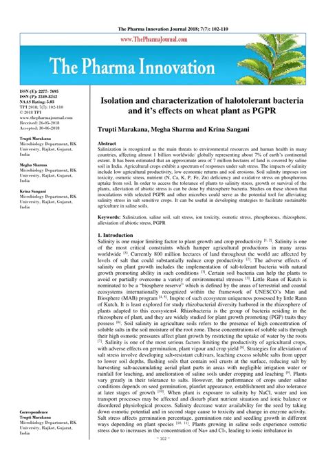 Pdf Isolation And Characterization Of Halotolerant Bacteria And Its Effects On Wheat Plant