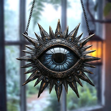 Mystic All Seeing Eye Acrylic Suncatcher Faux Stained Glass Sunburst
