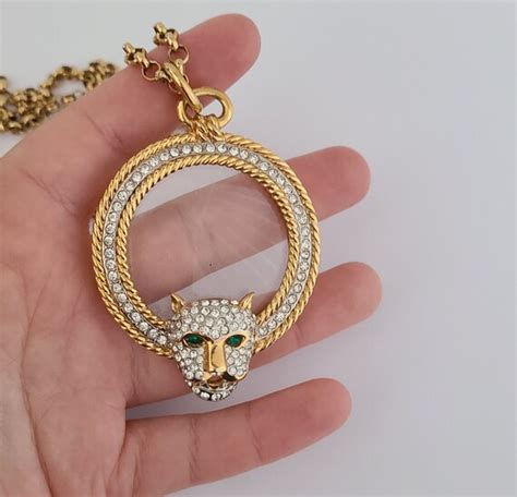 Crystal Pavé Panther Magnifying Glass Pendant Necklac Gem