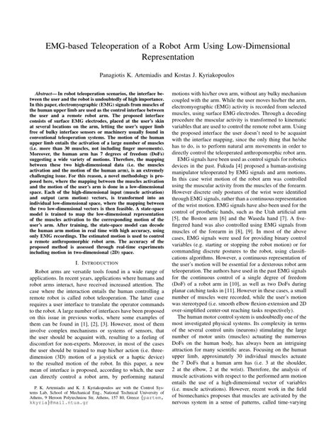 Pdf Emg Based Position And Force Control Of A Robot Arm Application To Teleoperation And Orthosis