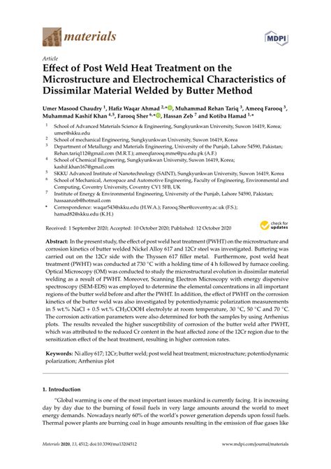 Pdf Effect Of Post Weld Heat Treatment On The Microstructure And Electrochemical