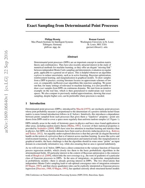 PDF Exact Sampling From Determinantal Point Processes