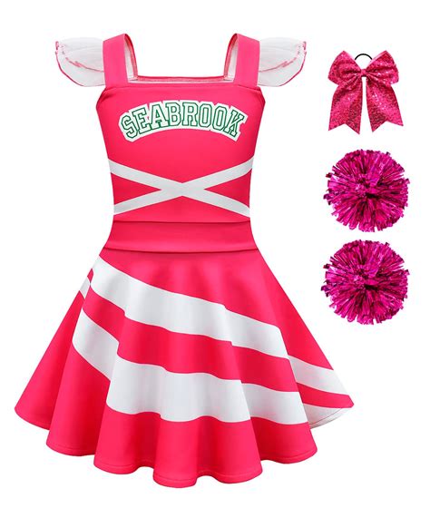 Cheerleader Costume Girls With Jumbo Pom Poms Complete Squad Outfit