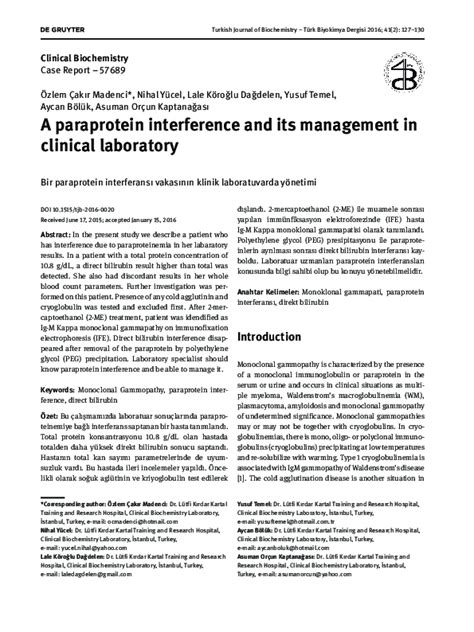Pdf A Paraprotein Interference And Its Management In Clinical Laboratory Bir Paraprotein