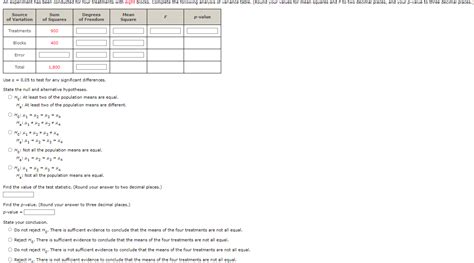 Solved Use α 0 05 to test for any significant Chegg com