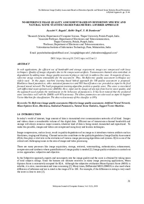 Pdf No Reference Image Quality Assessment Based On Distortion Specific And Natural Scene