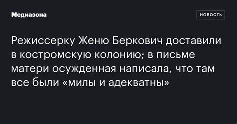 Режиссерку Женю Беркович доставили в костромскую колонию в письме матери осужденная написала