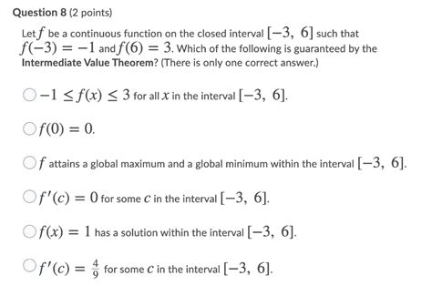 solved question 8 2 points letf be a continuous function