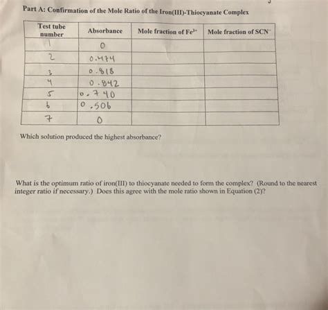 Solved Part A Confirmation Of The Mole Ratio Of The