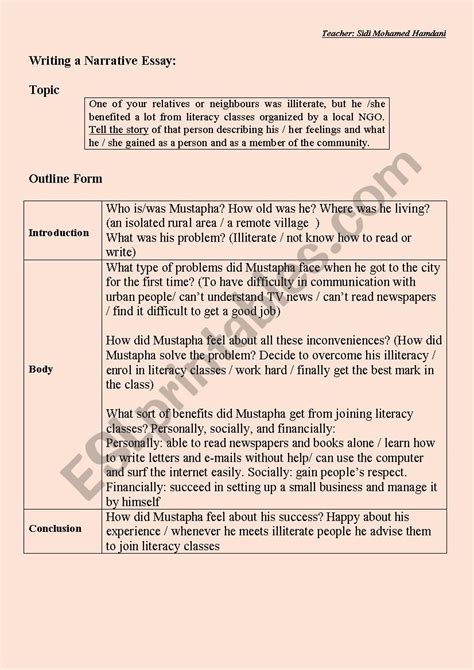 Narrative Essay Format Outline