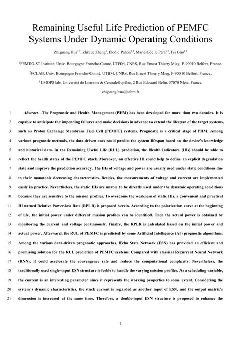 Pdf Remaining Useful Life Prediction Of Pemfc Systems Under Dynamic Operating Conditions