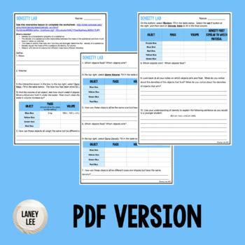 Virtual Density Lab By Laney Lee Teachers Pay Teachers