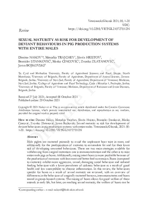 Pdf Sexual Maturity As Risk For Development Of Deviant Behaviours In