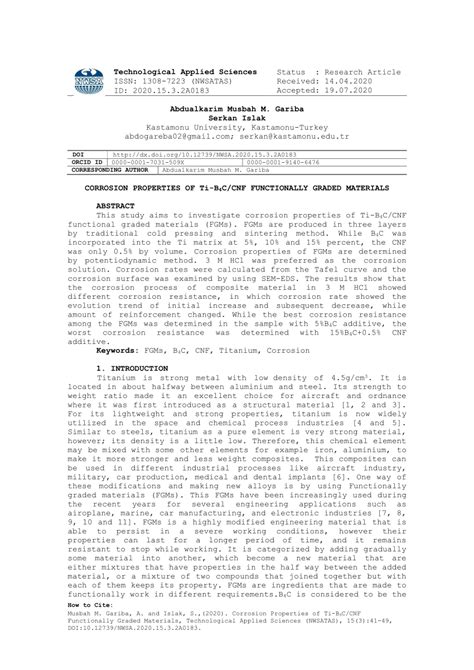 Pdf Corrosion Properties Of Ti B4c Cnf Functionally Graded Materials