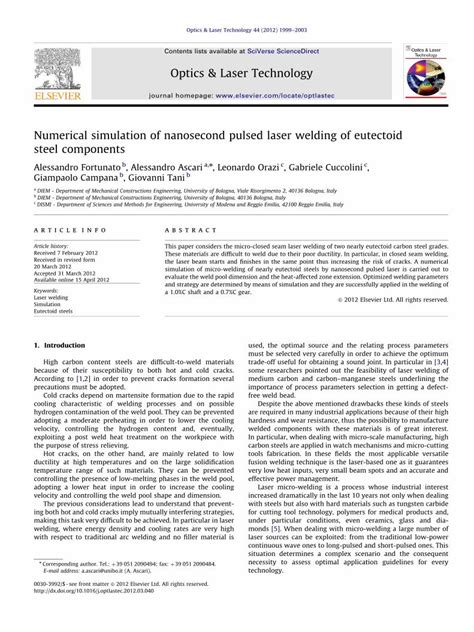 Pdf Numerical Simulation Of Nanosecond Pulsed Laser Welding Of Eutectoid Steel Components