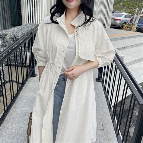 단독 메종 바스락 스트링 바바리 날개 롱 바람막이 나일론 사파리 자켓 간절가 여름 장마철 방수 레인코트 에이블리