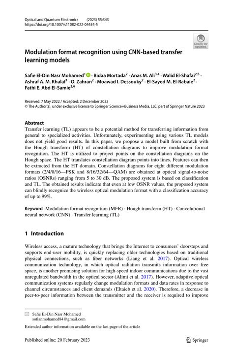 Pdf Modulation Format Recognition Using Cnn Based Transfer Learning Models