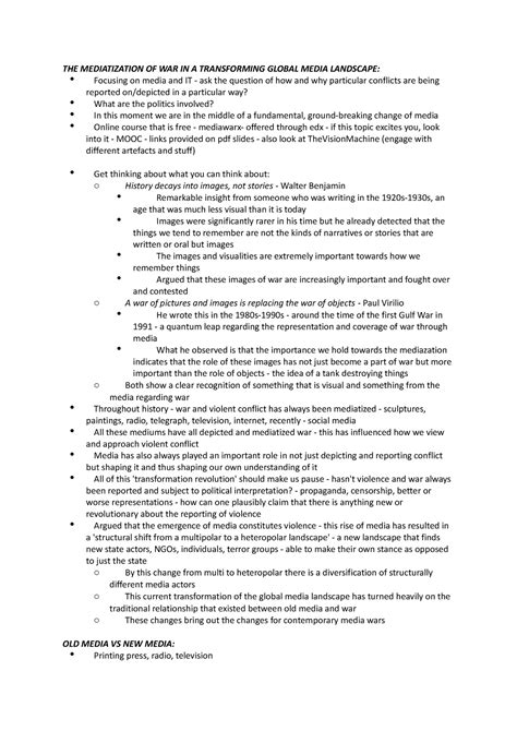 Digital Media Lecture Notes THE MEDIATIZATION OF WAR IN A