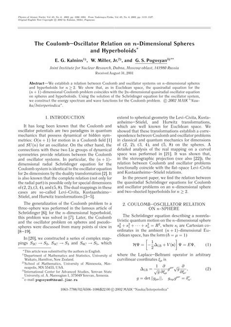 Pdf Thecoulomb Oscillatorrelationon N …miller Coulomb Osc Pdfextend To Spherical Geometry The