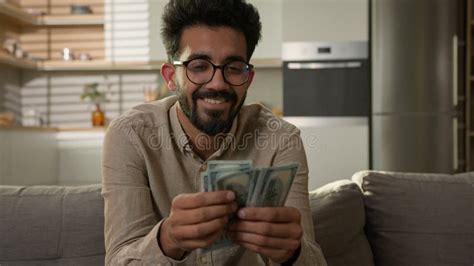 Rich Wealthy Arabian Indian Man Happy Guy Homeowner Businessman Count Money Domestic Budget