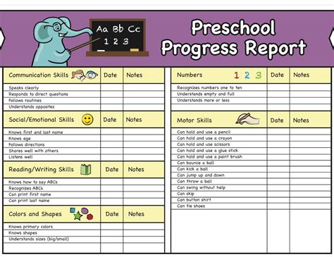 Preschool Progress Report Template