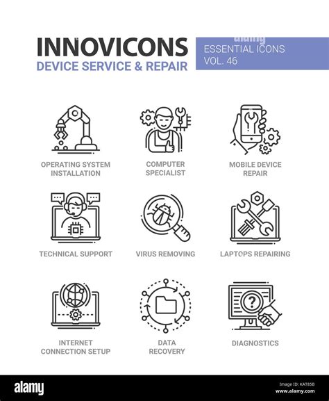 Device Service Modern Vector Line Design Icons Set Operating System Installation Specialist