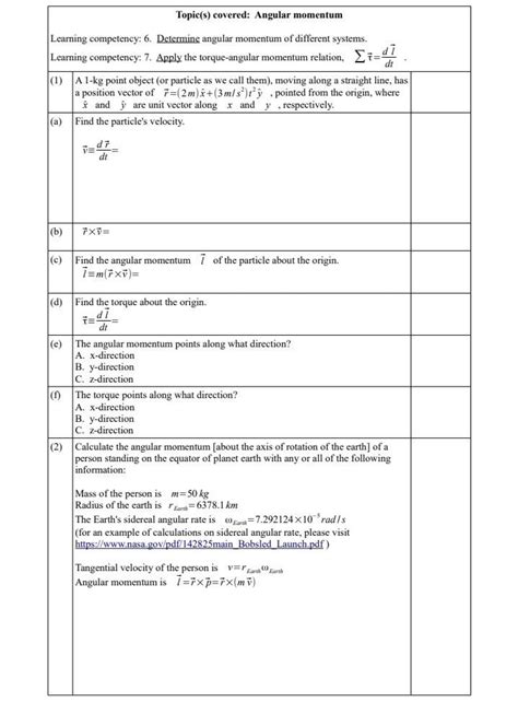 Solved Topics Covered Angular Momentum Learning