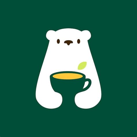 북극곰 차 컵 부정적인 공간 로고 벡터 아이콘 그림 프리미엄 벡터 북극곰 아이콘 로고