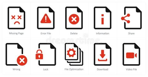 A Set Of 10 File Icons As Missing Page Error File Delete Stock Illustration Illustration Of