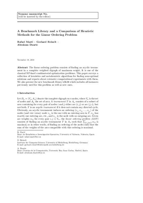 Pdf A Benchmark Library And A Comparison Of Heuristic Methods For The