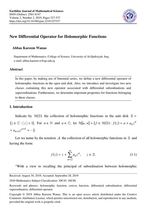 Pdf New Differential Operator For Holomorphic Functions