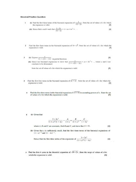 Binomial Practice Question Pdf