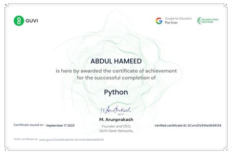 Python Programming Guvi Learning Techskills Professionaldevelopment Abdul Hameed Abdul