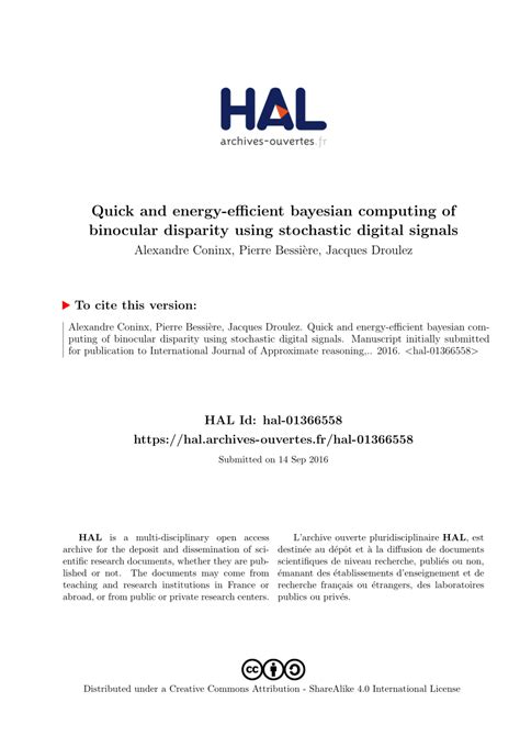 Pdf Quick And Energy Efficient Bayesian Computing Of Binocular Disparity Using Stochastic