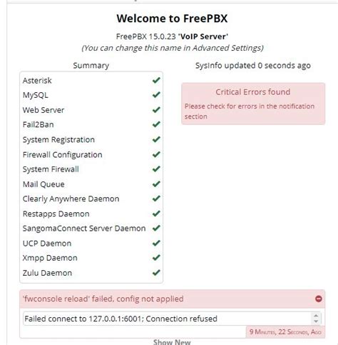 not able to apply config or fwconsole reload verbose general help