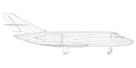 흰색 배경에 격리된 검은색 선의 여객기 와이어프레임 측면도 3d 벡터 그림입니다 상업용 항공기에 대한 스톡 벡터 아트 및 기타